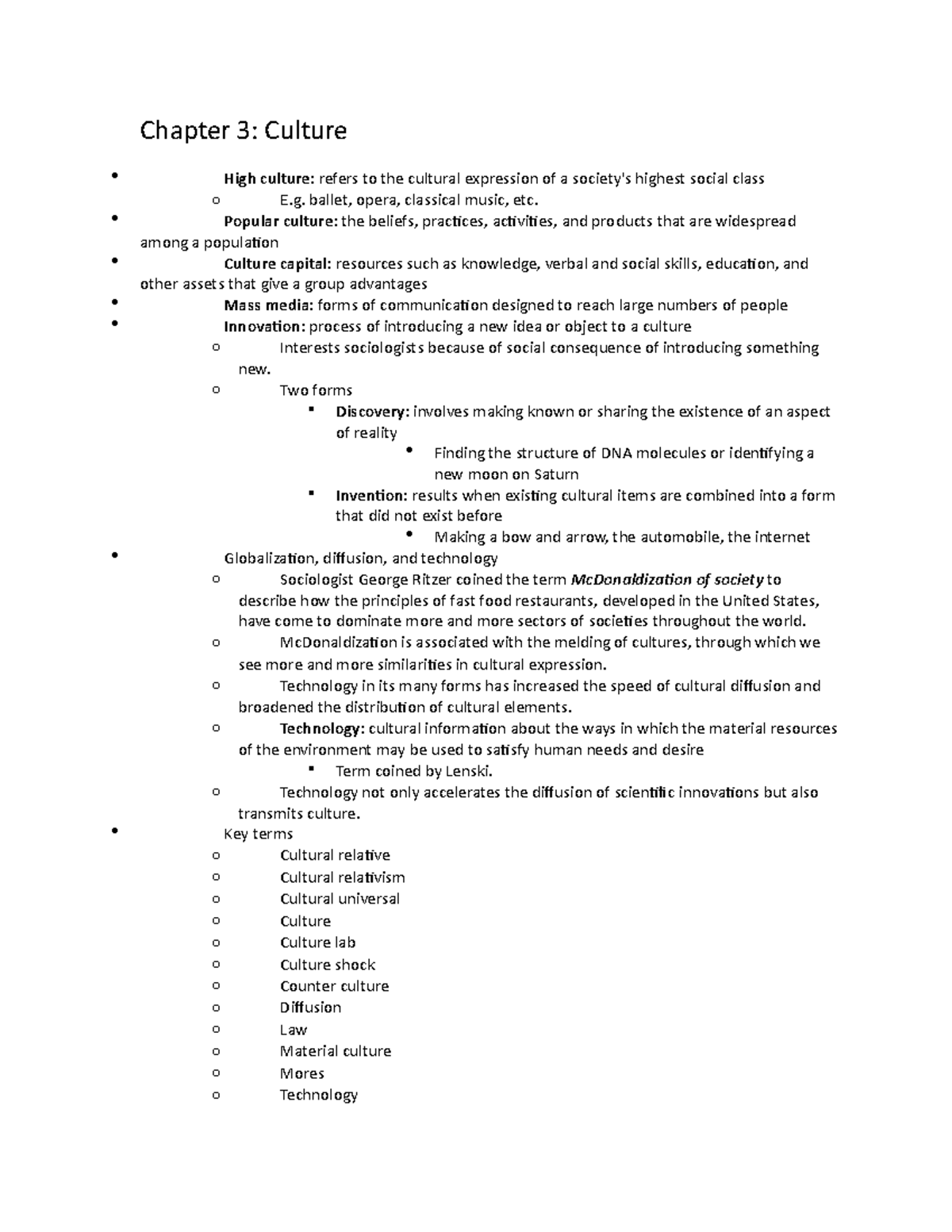 Principles of Sociology Chapter 3 Notes - Chapter 3: Culture High ...