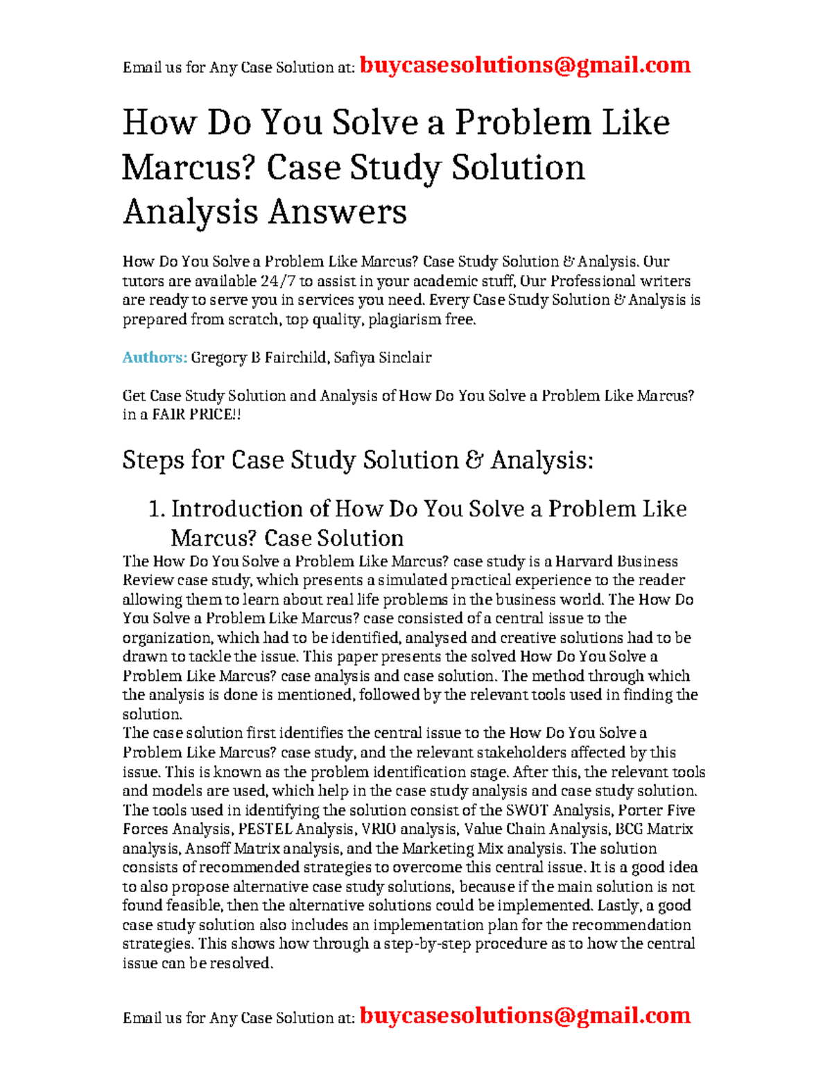 Case Solution How Do You Solve a Problem Like Marcus - How Do You Solve ...