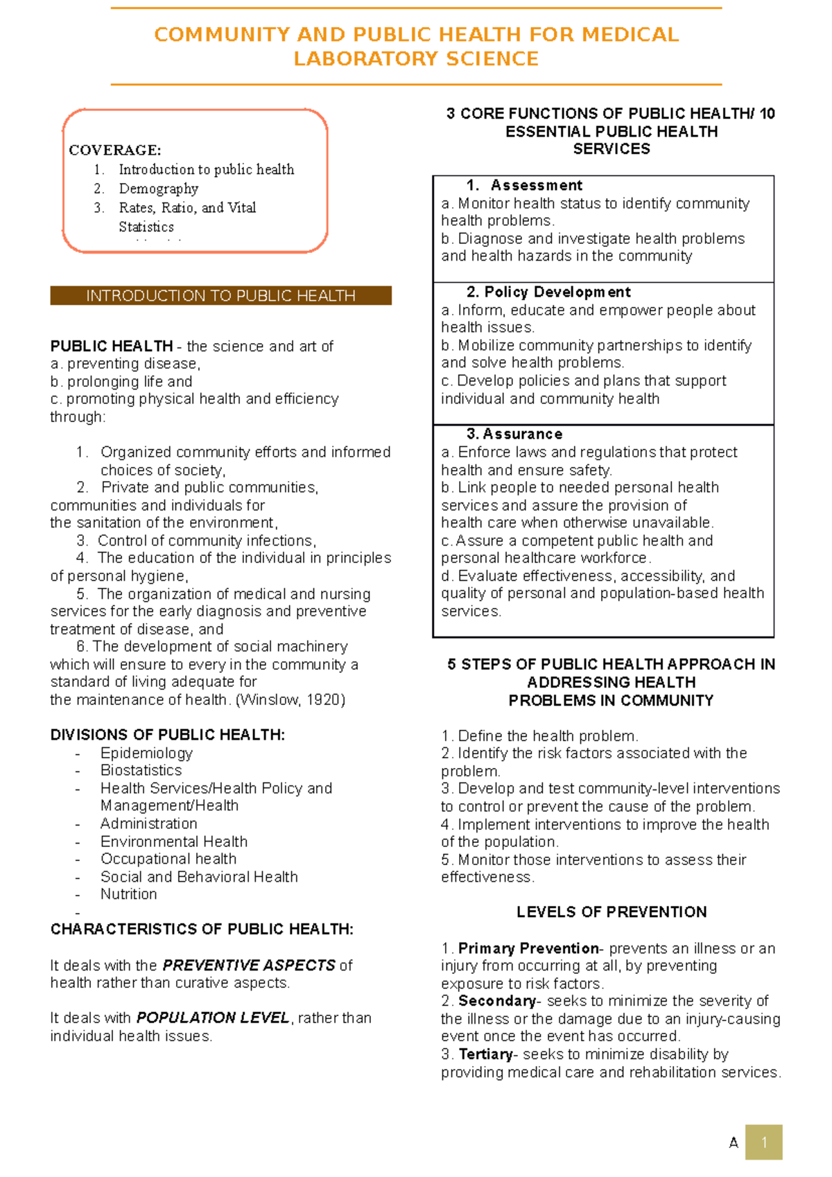 CPH M 111 - ^^^^^^^^^^^^^^^ - LABORATORY SCIENCE INTRODUCTION TO PUBLIC HEALTH PUBLIC HEALTH ...