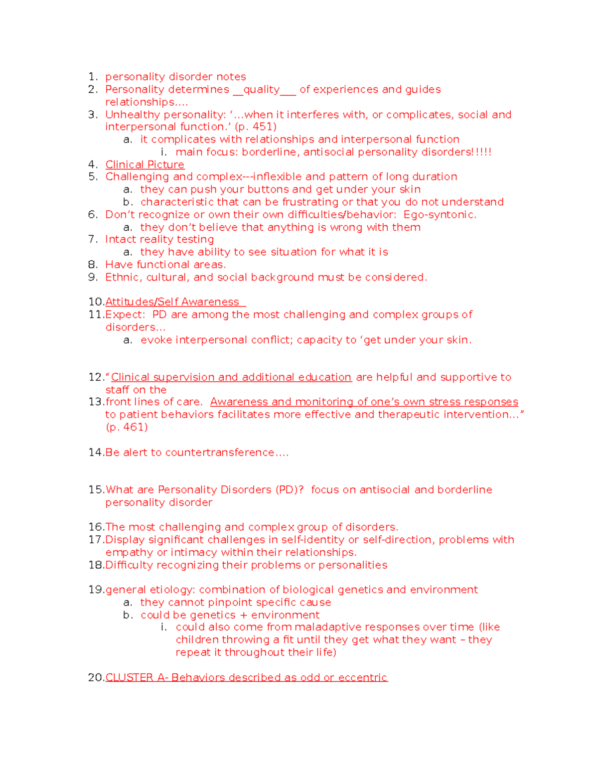 Personality disorder notes - personality disorder notes Personality ...