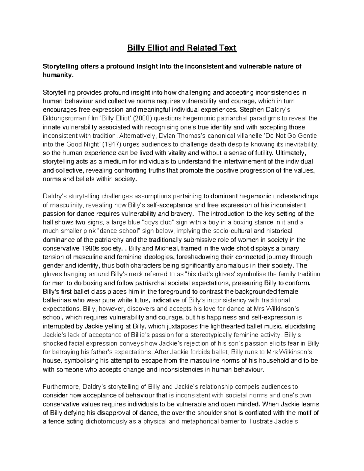 Essay on billy elliot and related text common module 643e99959 cf29 ...