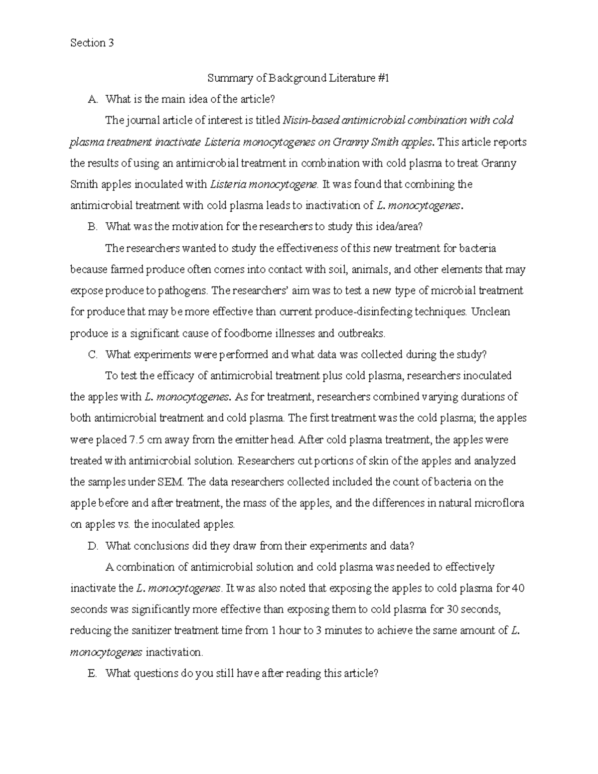 Background Literature Summary #1 - Section 3 Summary of Background ...