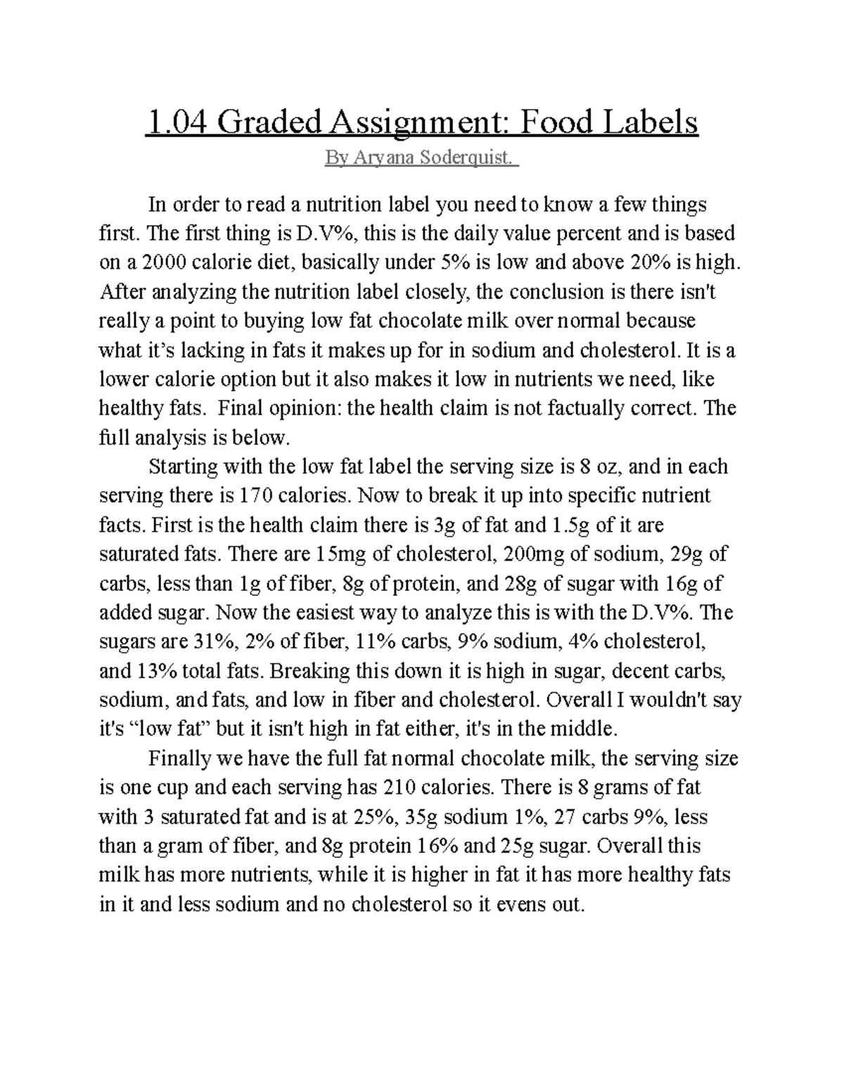 1.04 Gradded Assignment Food Labels - 1 Graded Assignment: Food Labels ...