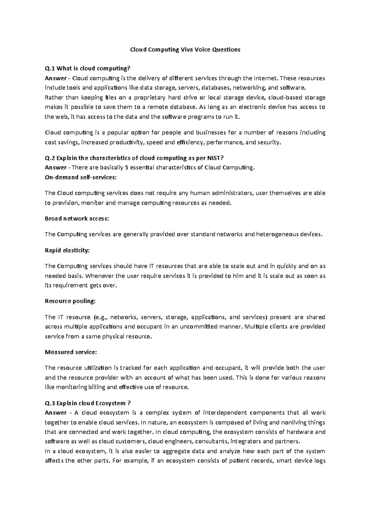 Cloud Computing Viva Cloud Computing Viva Voice Questions Q What Is 4338