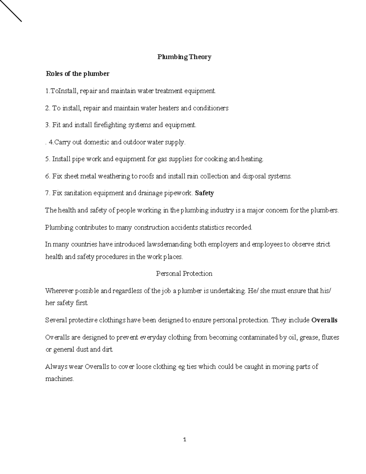 Plumbing Theory Notes-1-1 - Plumbing Theory Roles of the plumber 1 ...