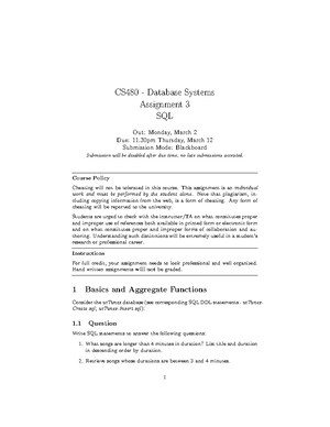 CS480 Assignment 1 Solution - CS480 - Database Systems (43258, 43259) Assignment 1 – Solution 1 ...