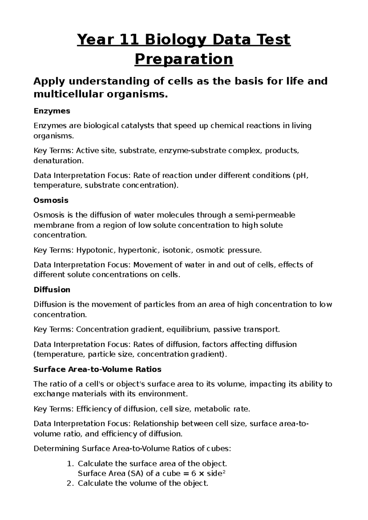 Year11Biology Data Test Preparation - Year 11 Biology Data Test ...