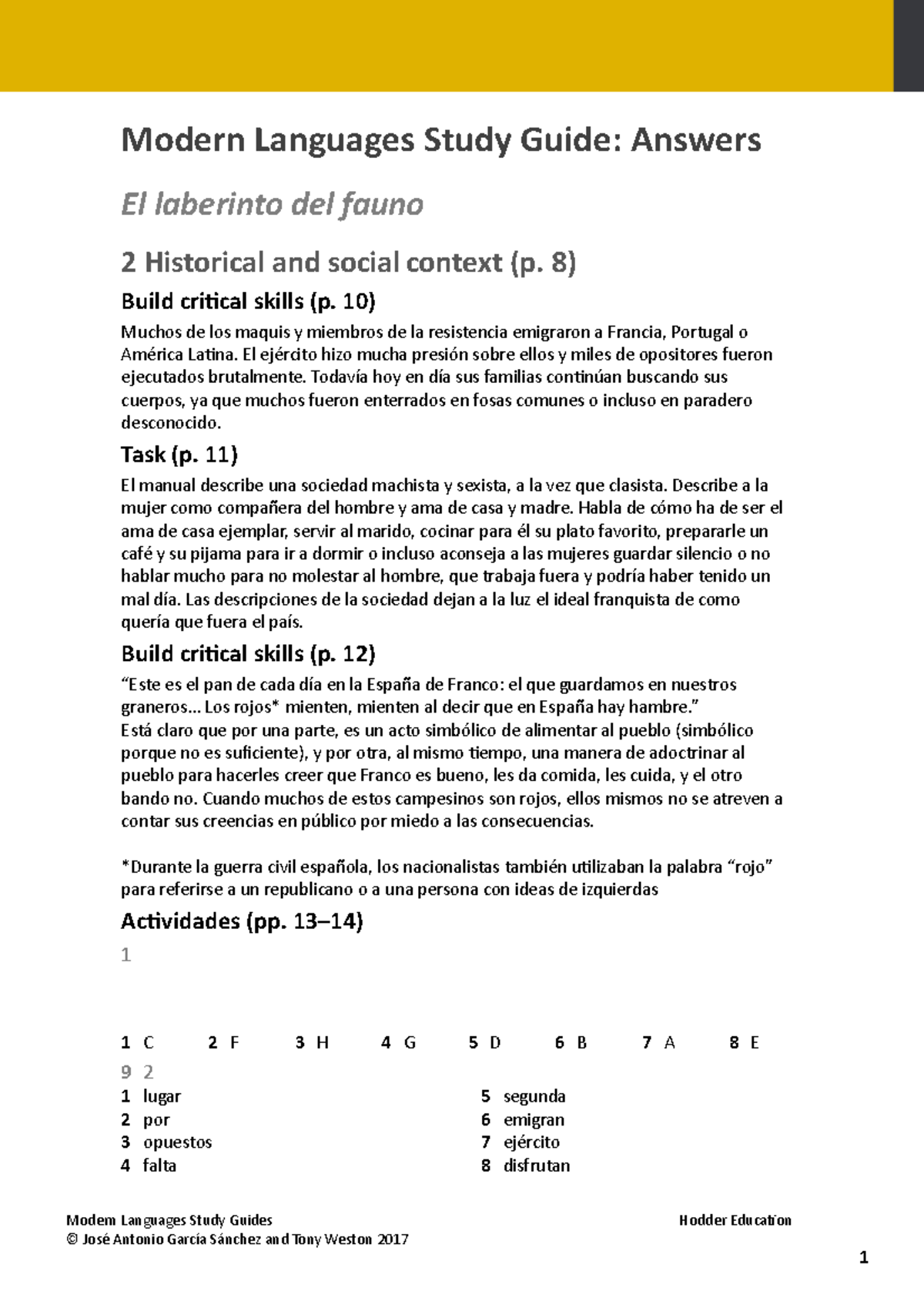 El laberinto del fauno Study Guide Answers - Modern Languages Study ...