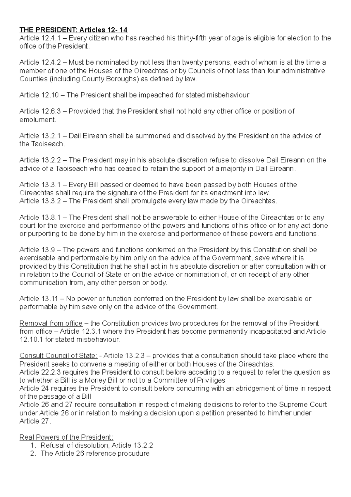 THE President - THE PRESIDENT: Articles 12- 14 Article 12.4 – Every ...