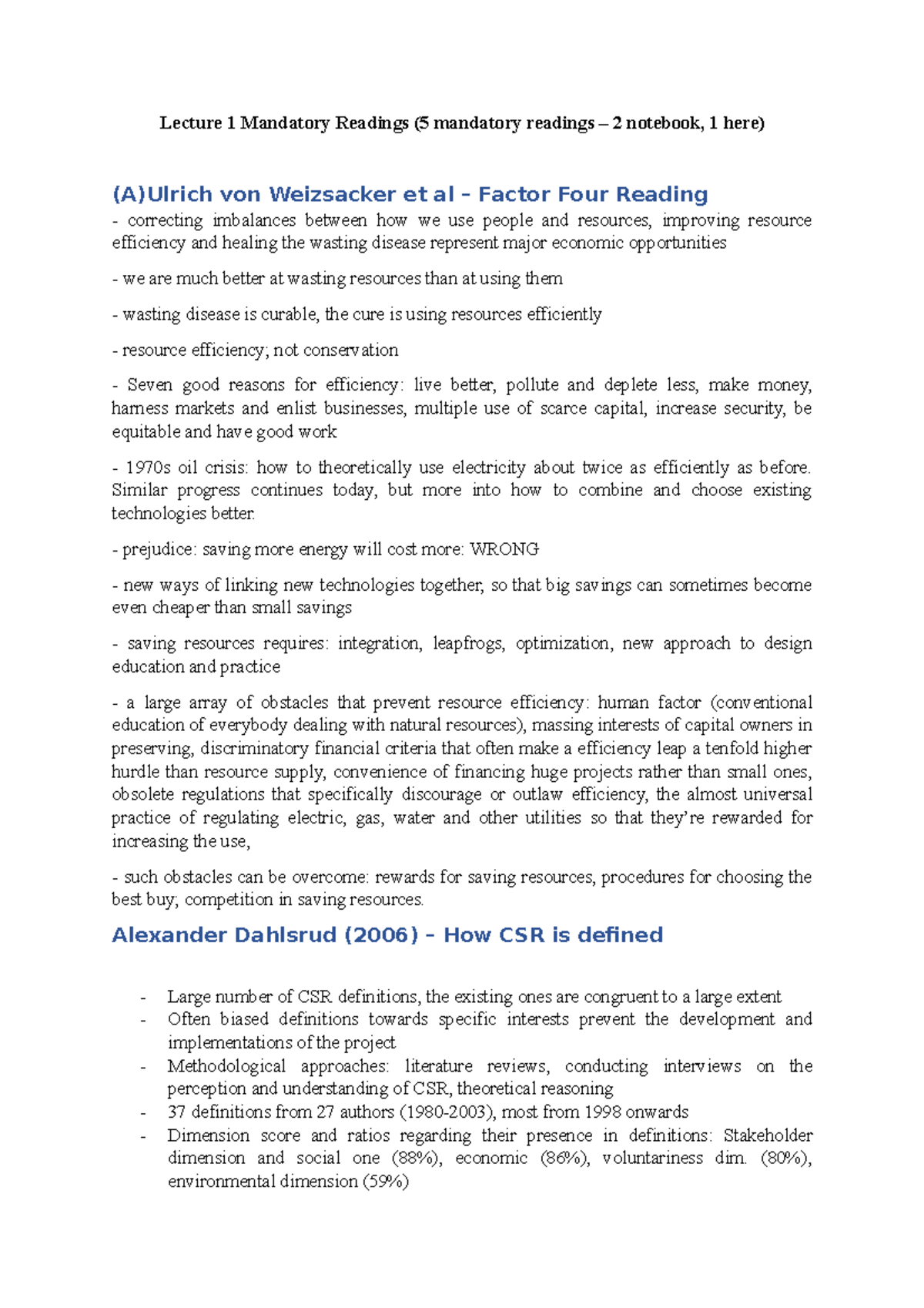 Copia Mandatory Readings Notes - Lecture 1 Mandatory Readings (5 ...