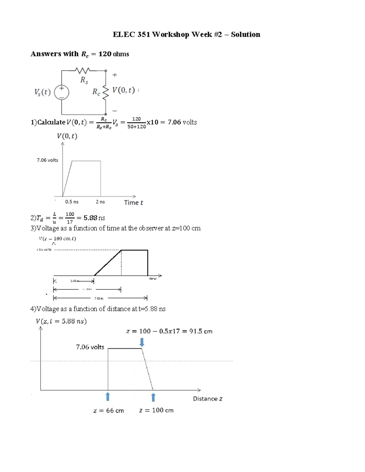 Workshop 2 - solutionsolutionsolution - ELEC 351 Workshop Week #2 – Solution Answers with 𝑹𝒄 ...