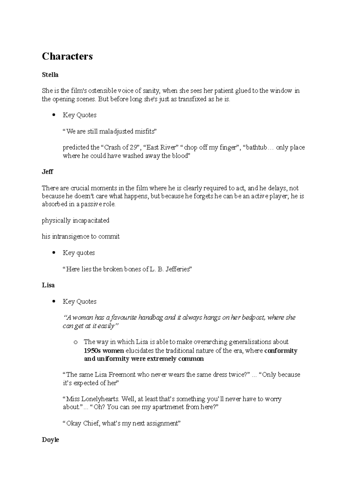 Rear window character's quotes - Characters Stella She is the film's ...