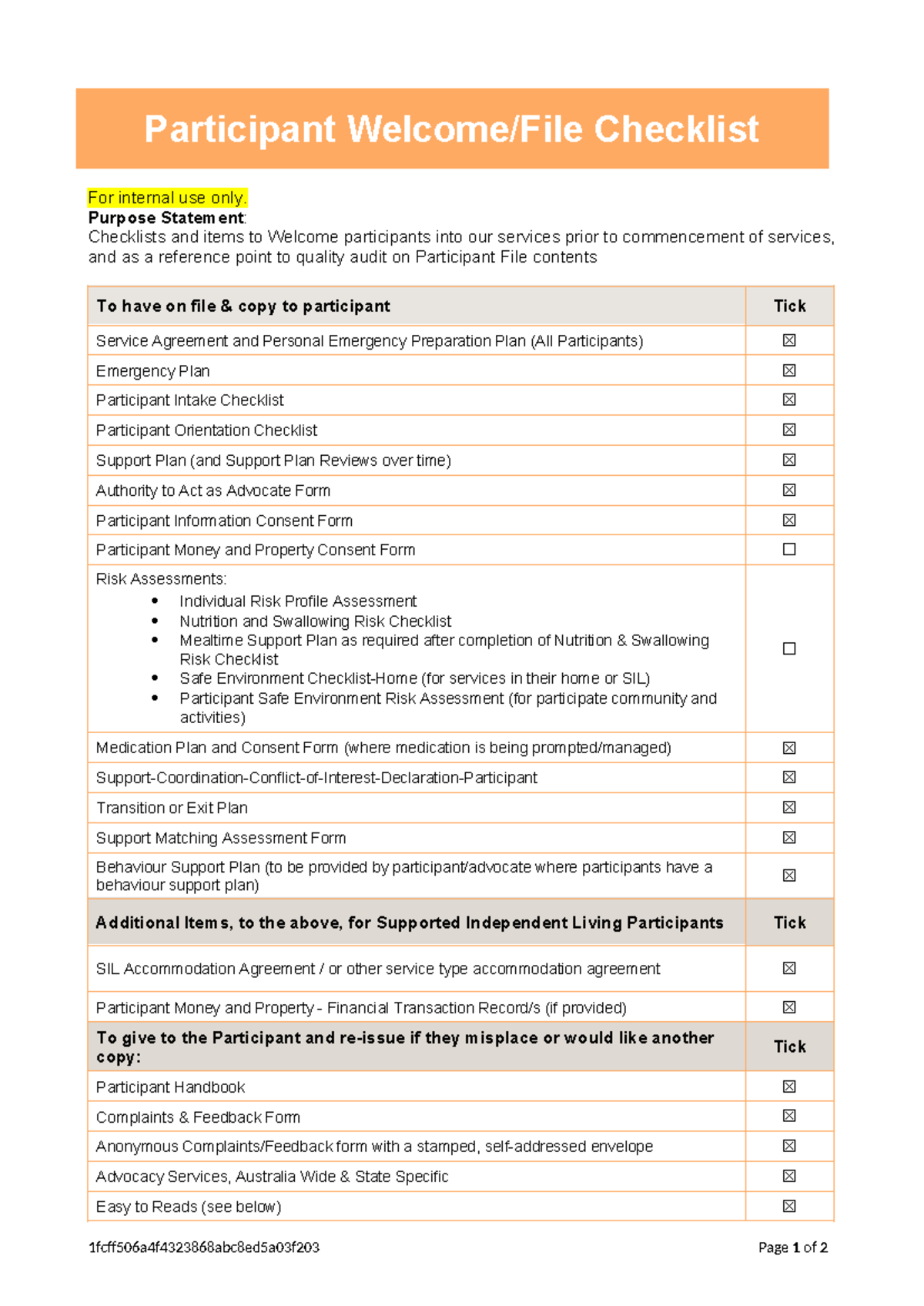 Welcome-Pack-Checklist u4a5cnk s - For internal use only. Purpose ...