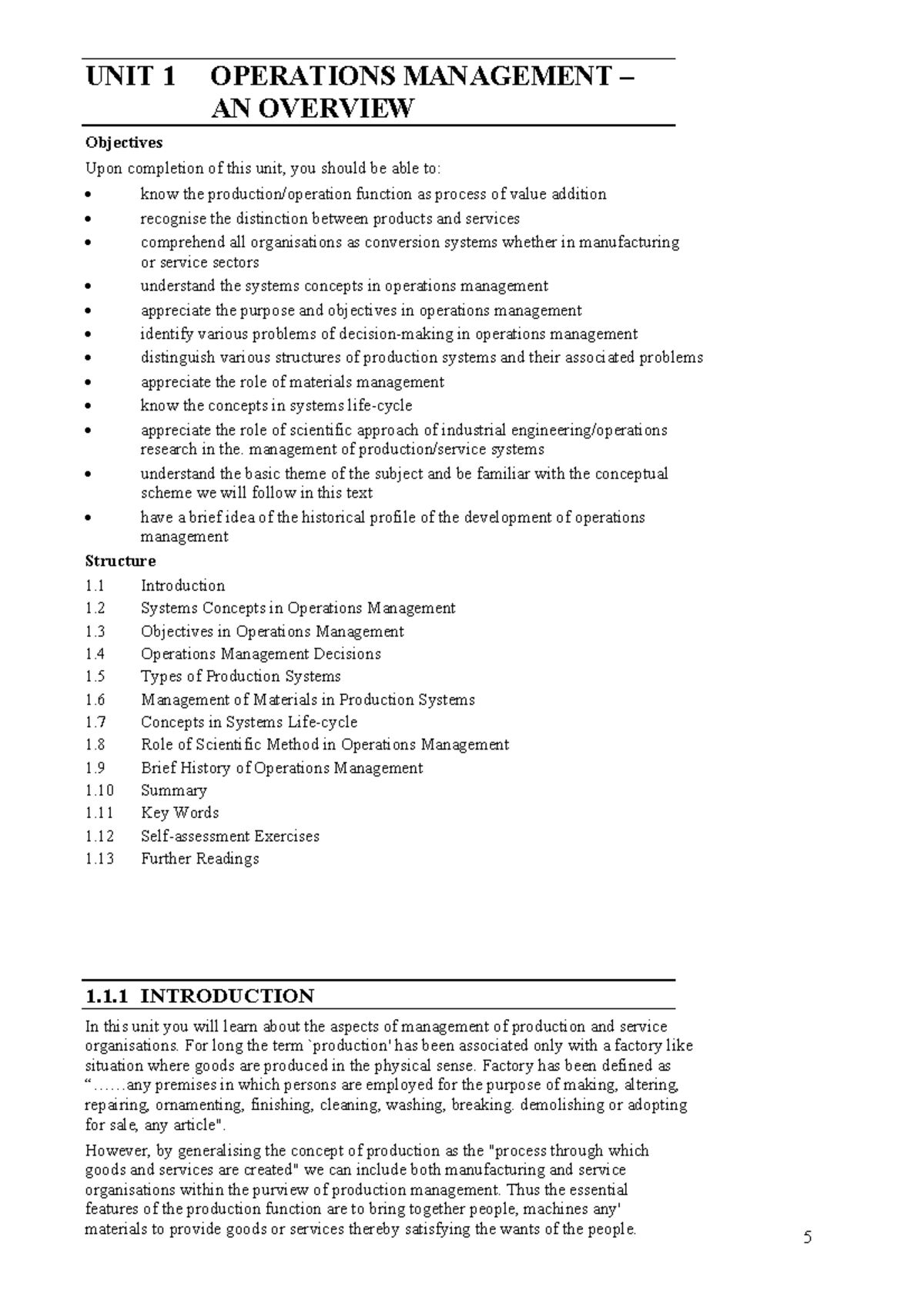 Operations Management - Overview UNIT 1 OPERATIONS MANAGEMENT ñ AN ...