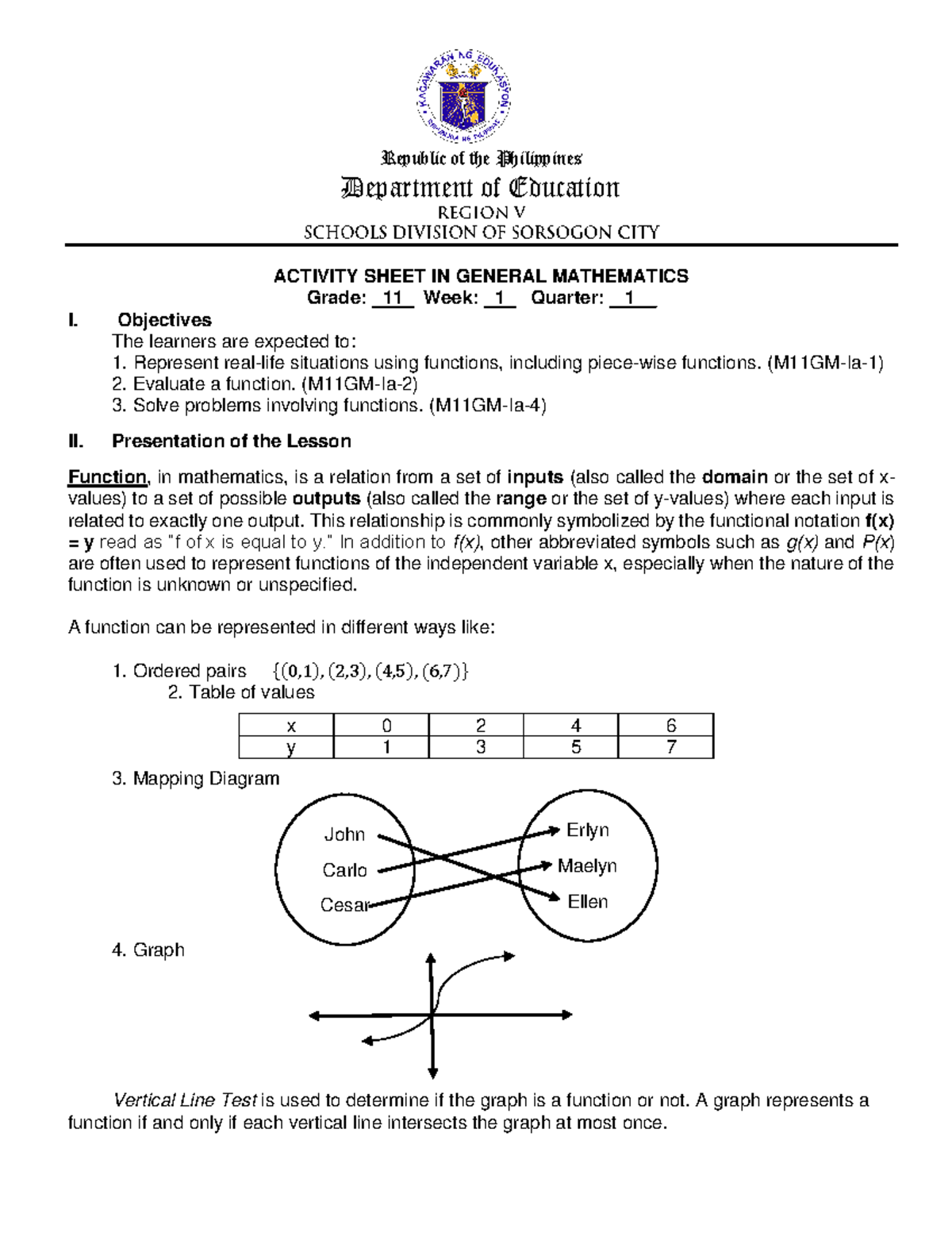 Q1 General Mathematics Week 1 5pgs - Republic of the Philippines ...