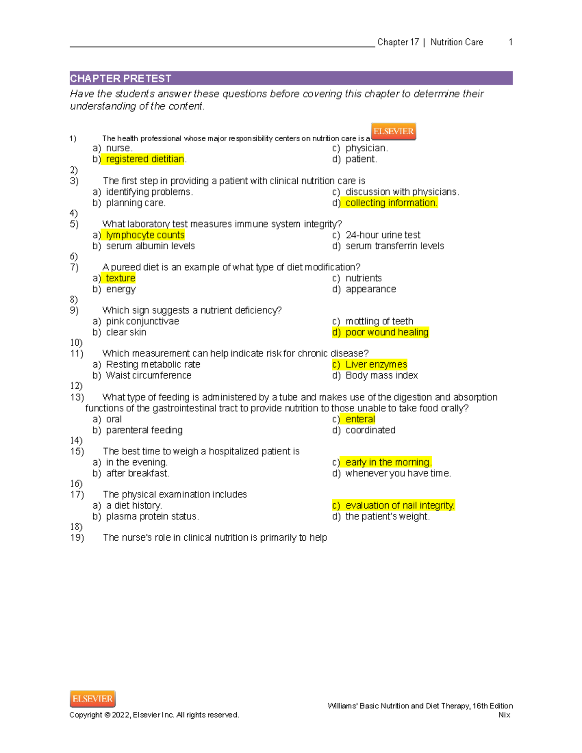 17 Chapter Pretest - Homework