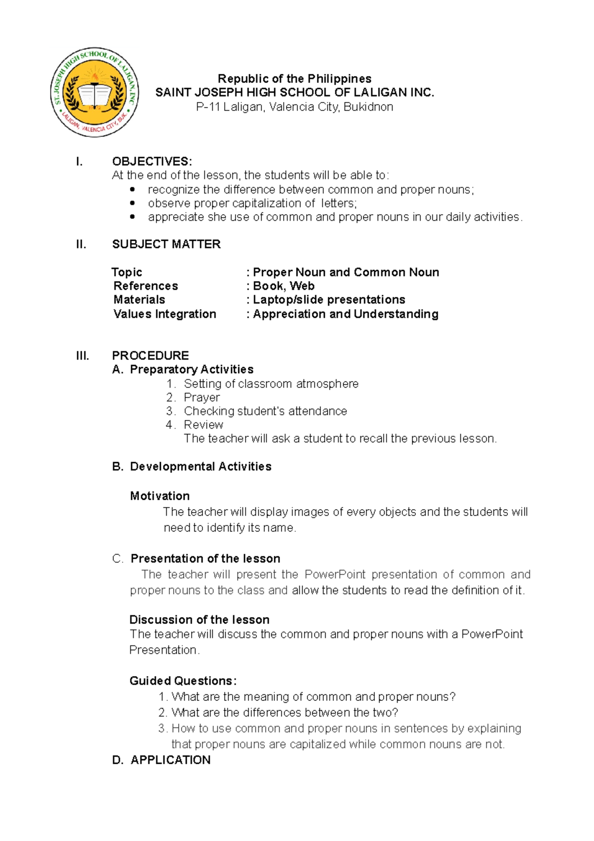 Final- Lesson-PLAN-DEMO- Teaching- Common-AND- Proper-NOUN - Republic ...