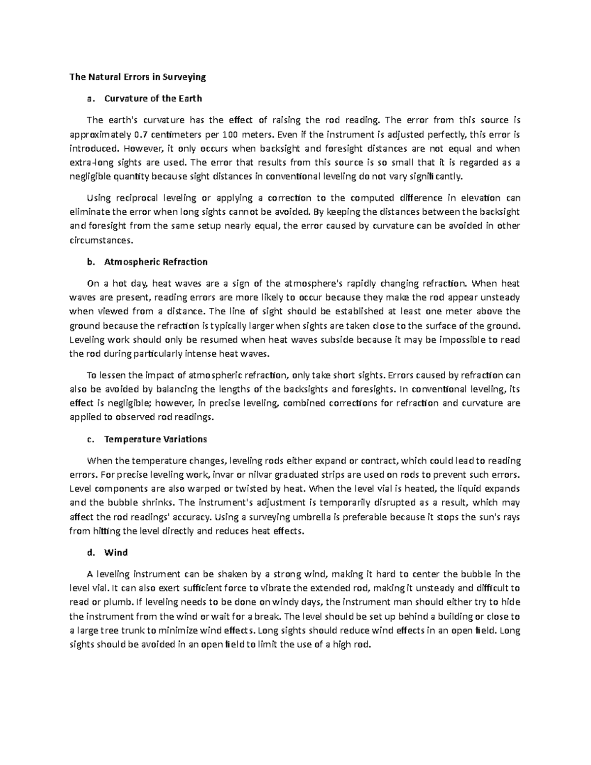 The Natural Errors in Surveying - Curvature of the Earth The earth's ...