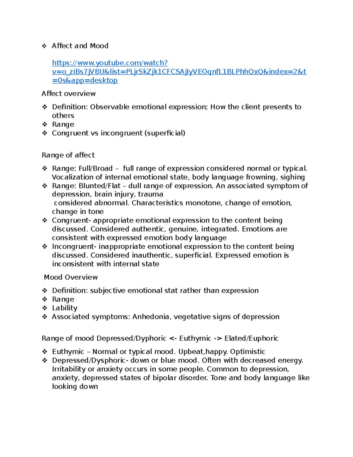 Affect and Mood - Part of Lecture - Affect and Mood youtube/watch ...