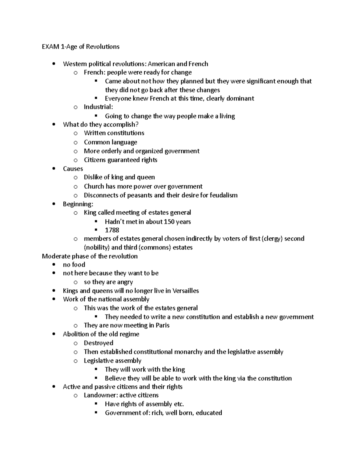 EXAM 1-Age of Revolutions - EXAM of Revolutions Western political ...