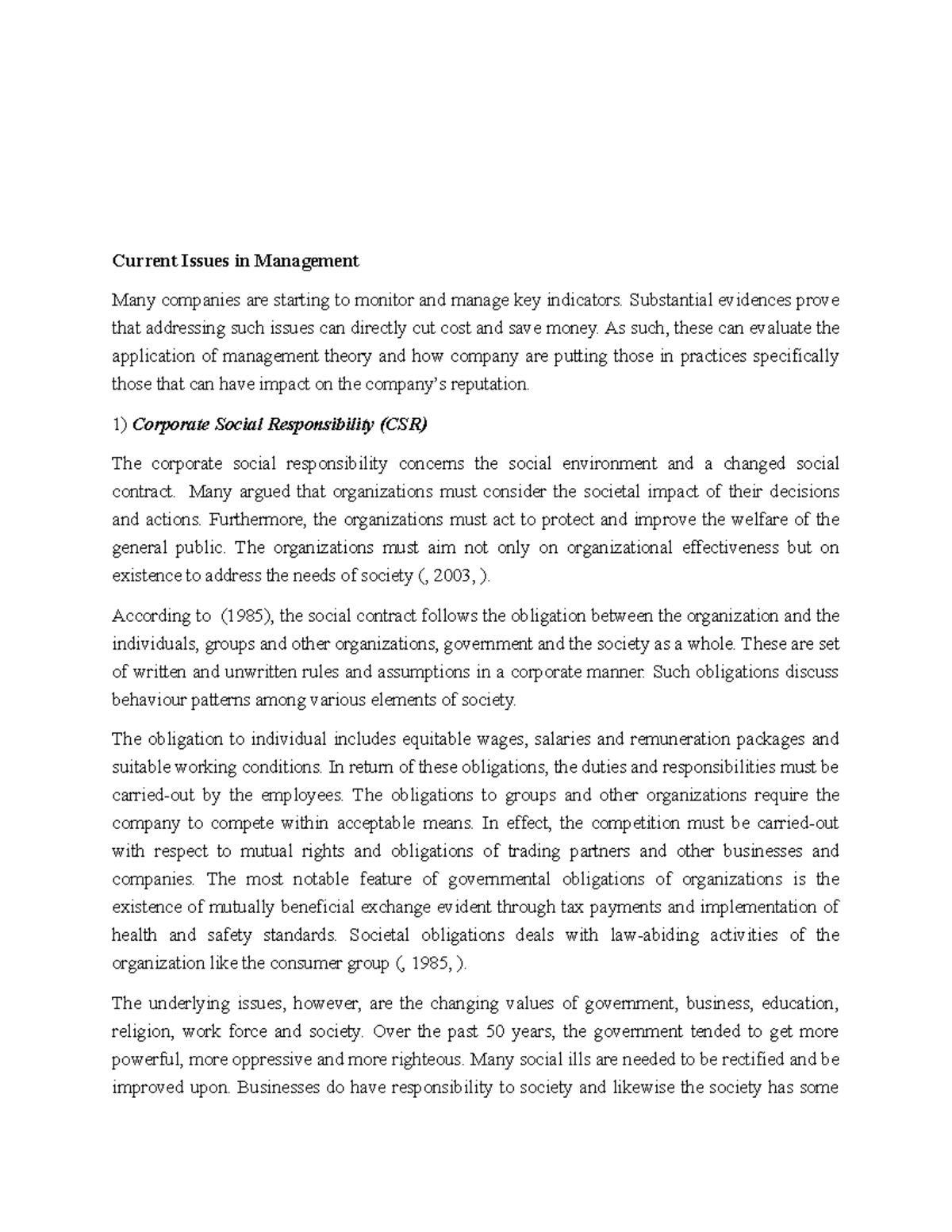 Current Issues in Management - Substantial evidences prove that ...