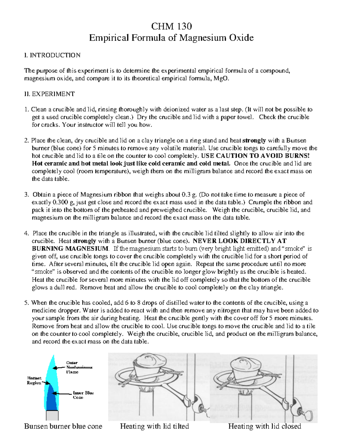 Lab 6 CHM130LL Empirical Formula of Magnesium Oxide w answers - CHM 130 ...