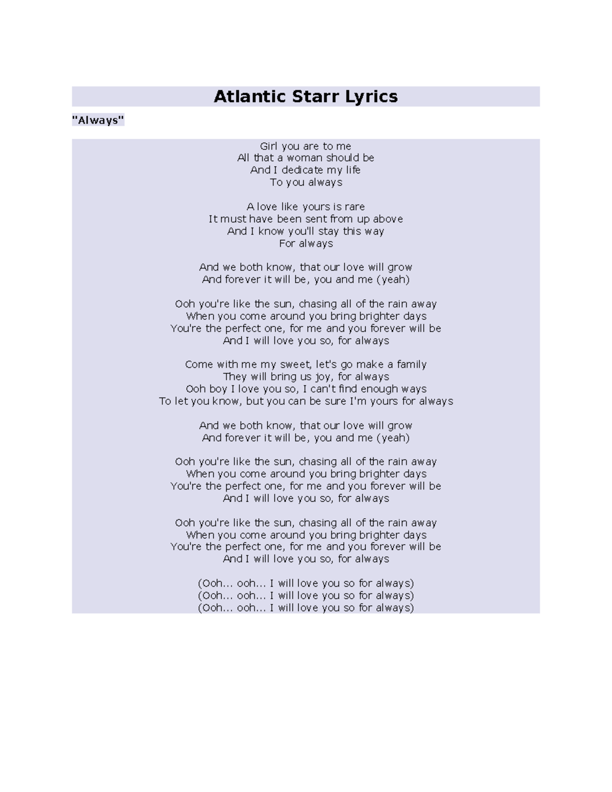 Atlantic startransport system - Atlantic Starr Lyrics "Always" Girl you ...
