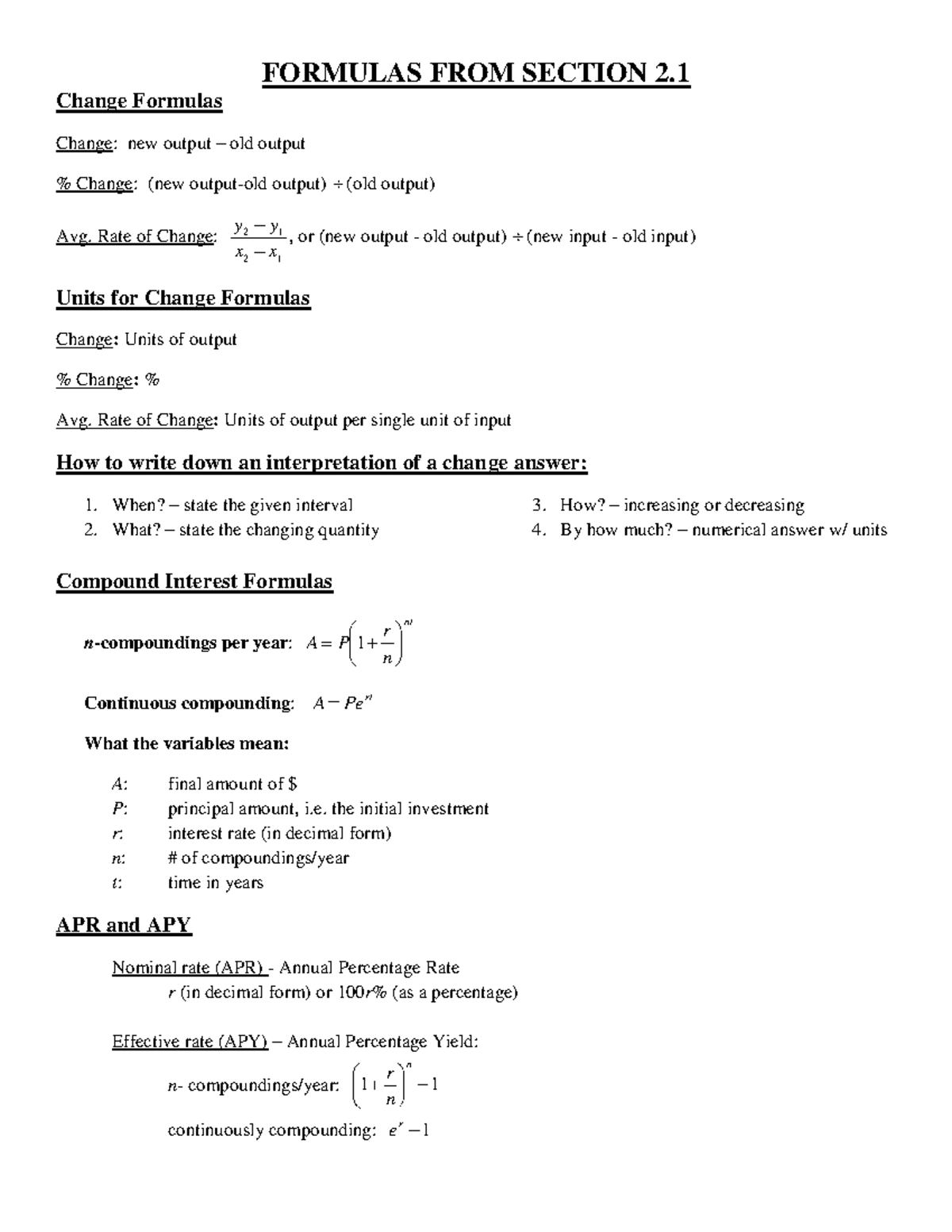 Math 1743 handout - formulas from section 2 - FORMULAS FROM SECTION 2 ...