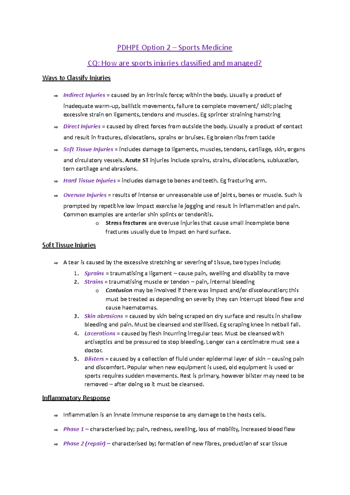 Pdhpe Notes Option Sports Medicine - PDHPE Option 2 – Sports Medicine ...