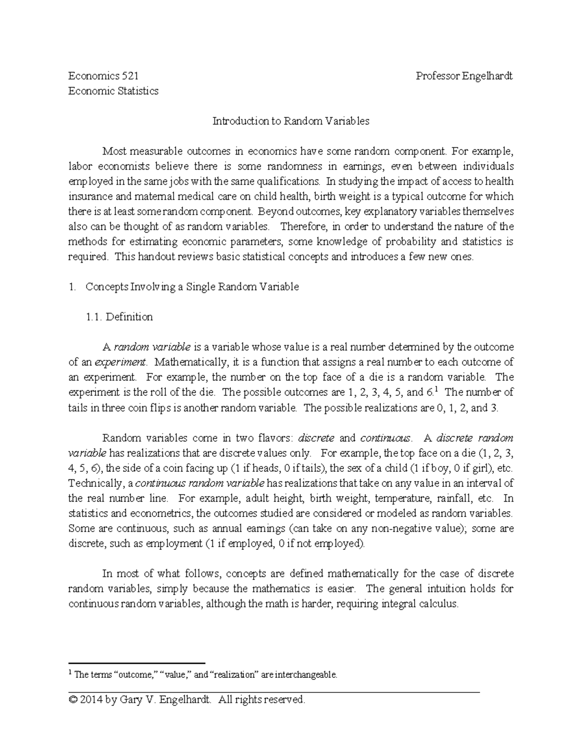 Economics 521 Random Variables - - Studocu
