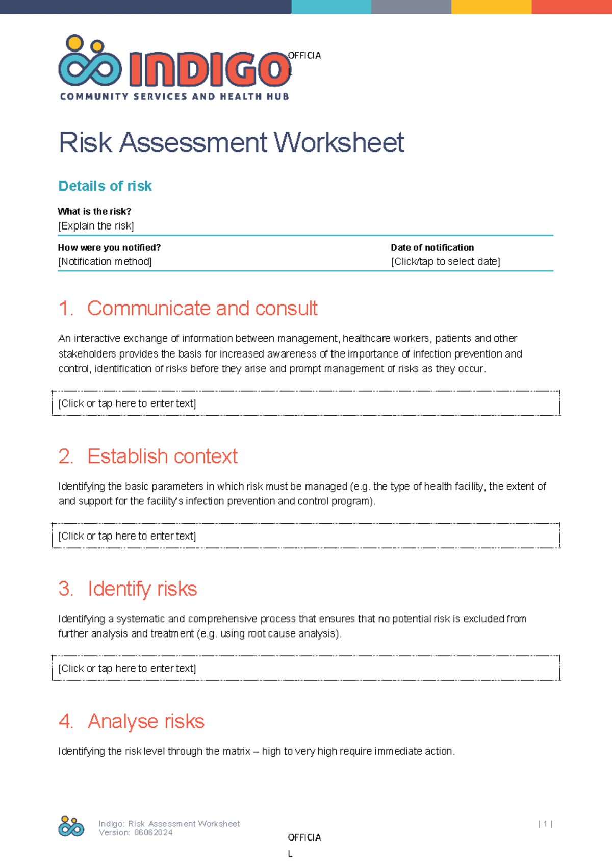 Indigo FRM Risk Assessment Worksheet - OFFICIA L OFFICIA L Risk ...