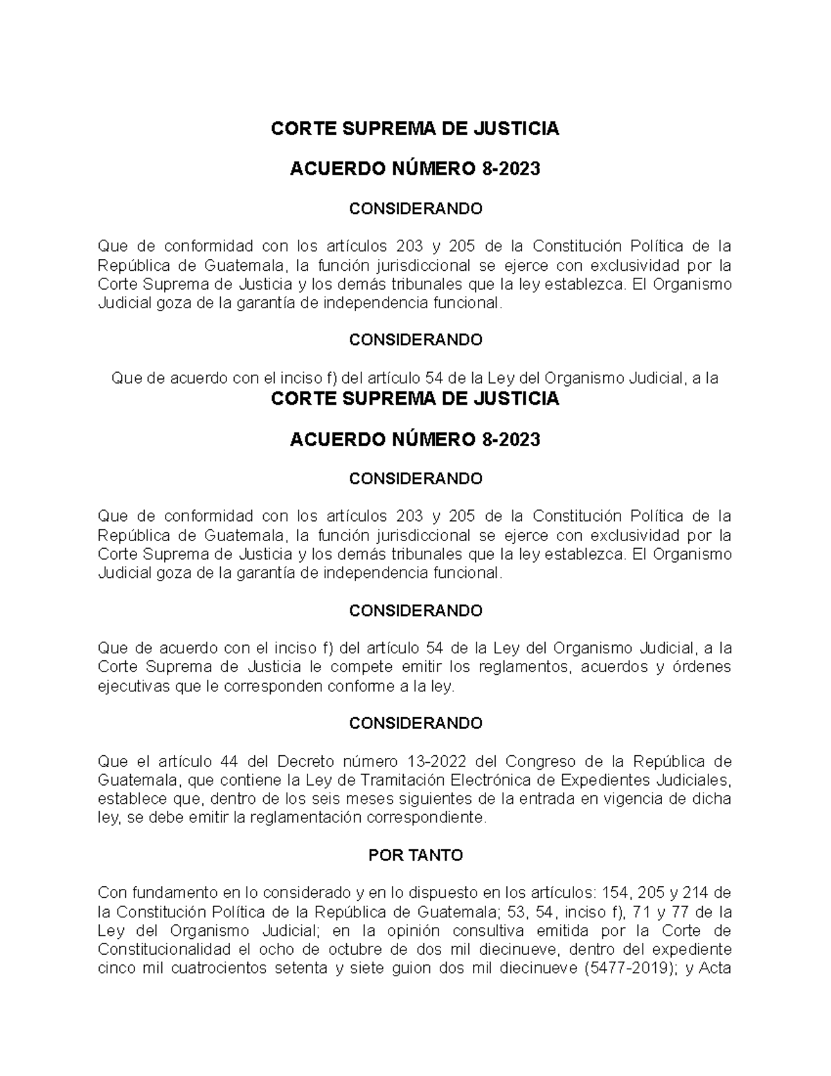 Acuerdo 8-2023 Reglamento General de la Ley de Tramitación Electrónica ...