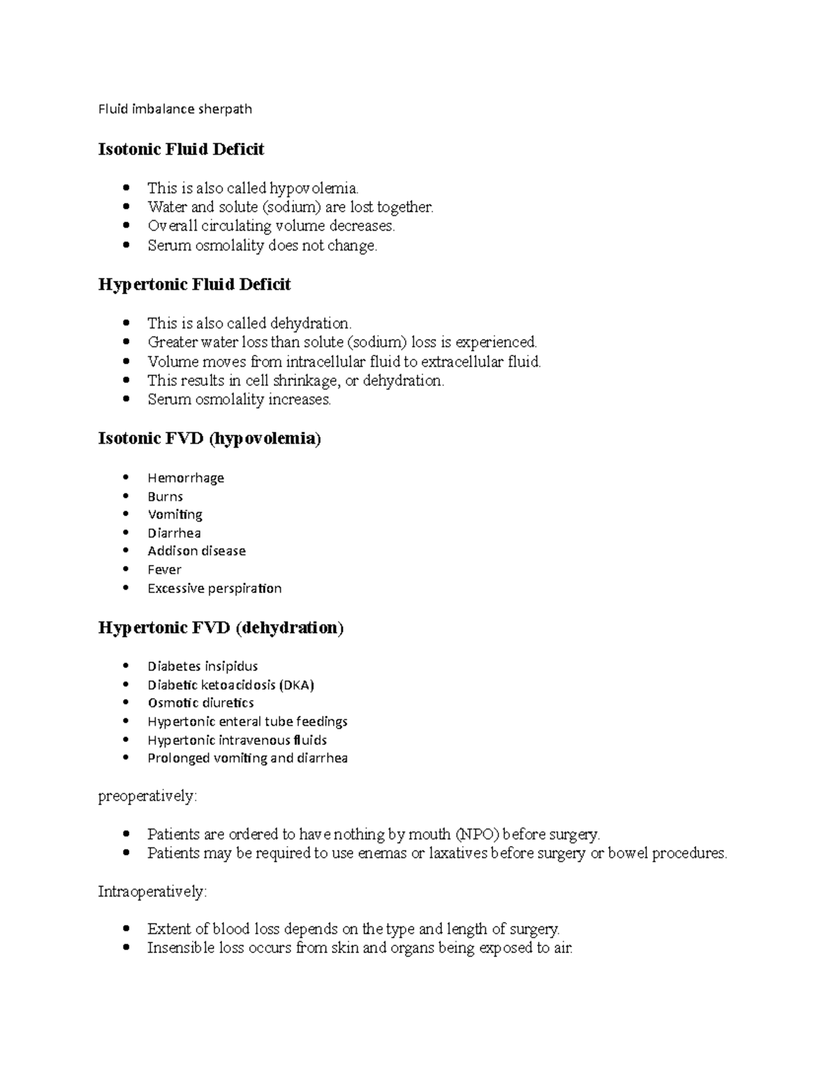 Funds fluids lecture - Fluid imbalance sherpath Isotonic Fluid Deficit ...