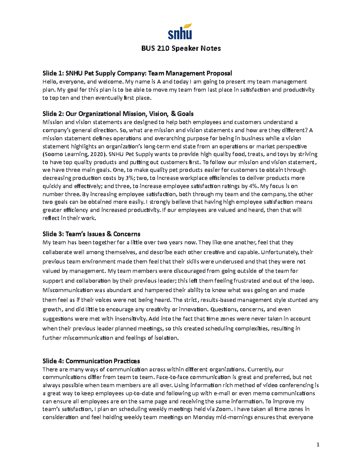 BUS210 7-3Project Speaker Notes - BUS 210 Speaker Notes Slide 1: SNHU ...