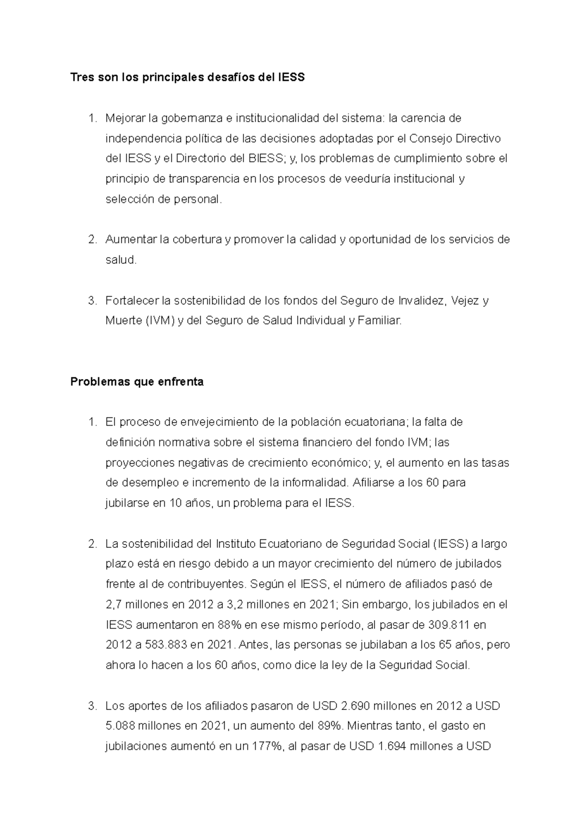 IESS - Impacto - Tres son los principales desafíos del IESS Mejorar la ...