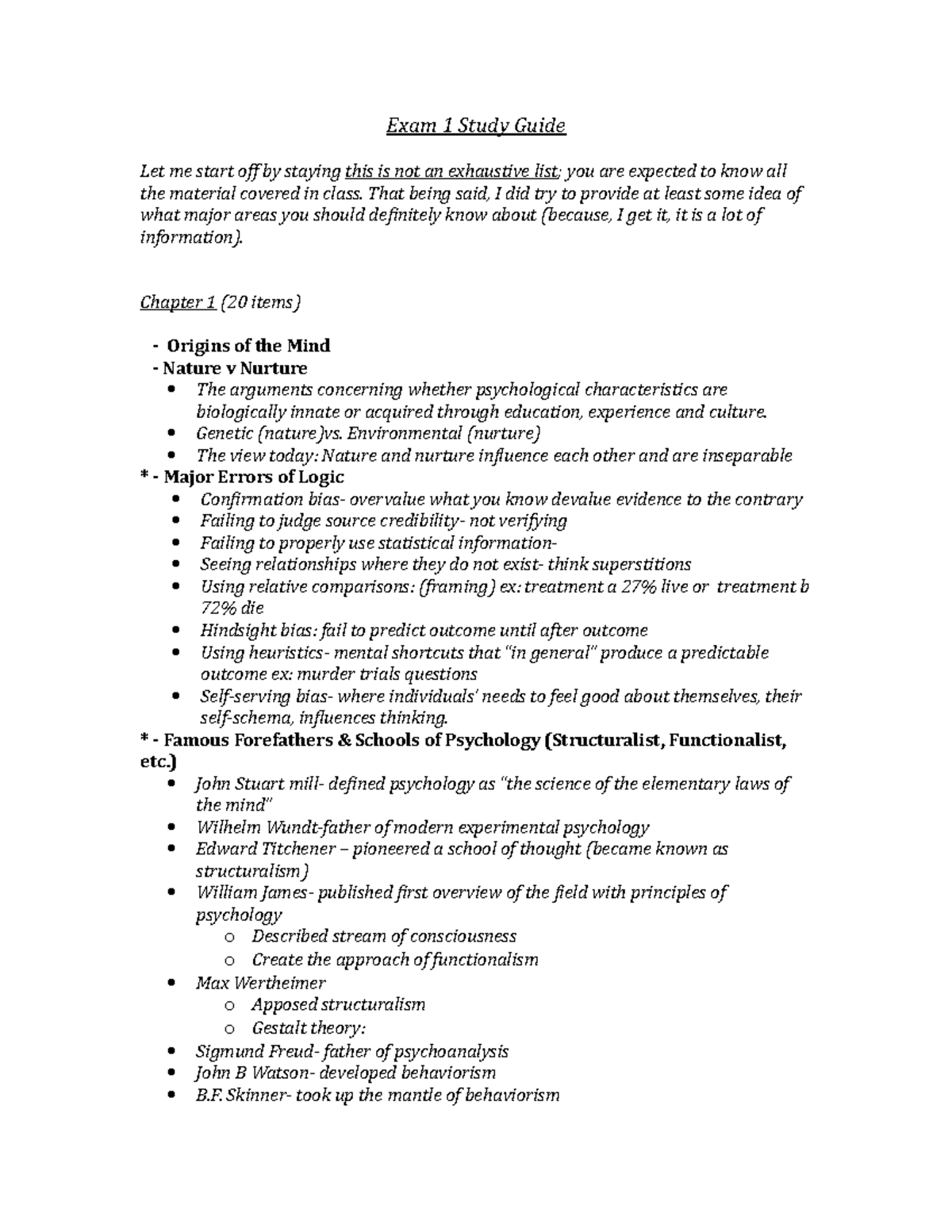 Exam 1 Study Guide - review - Exam 1 Study Guide Let me start off by ...