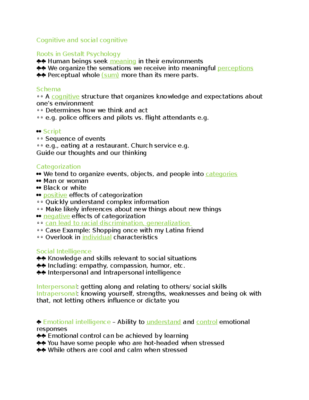Cognitive and social cognitive - Schema A cognitive structure that ...