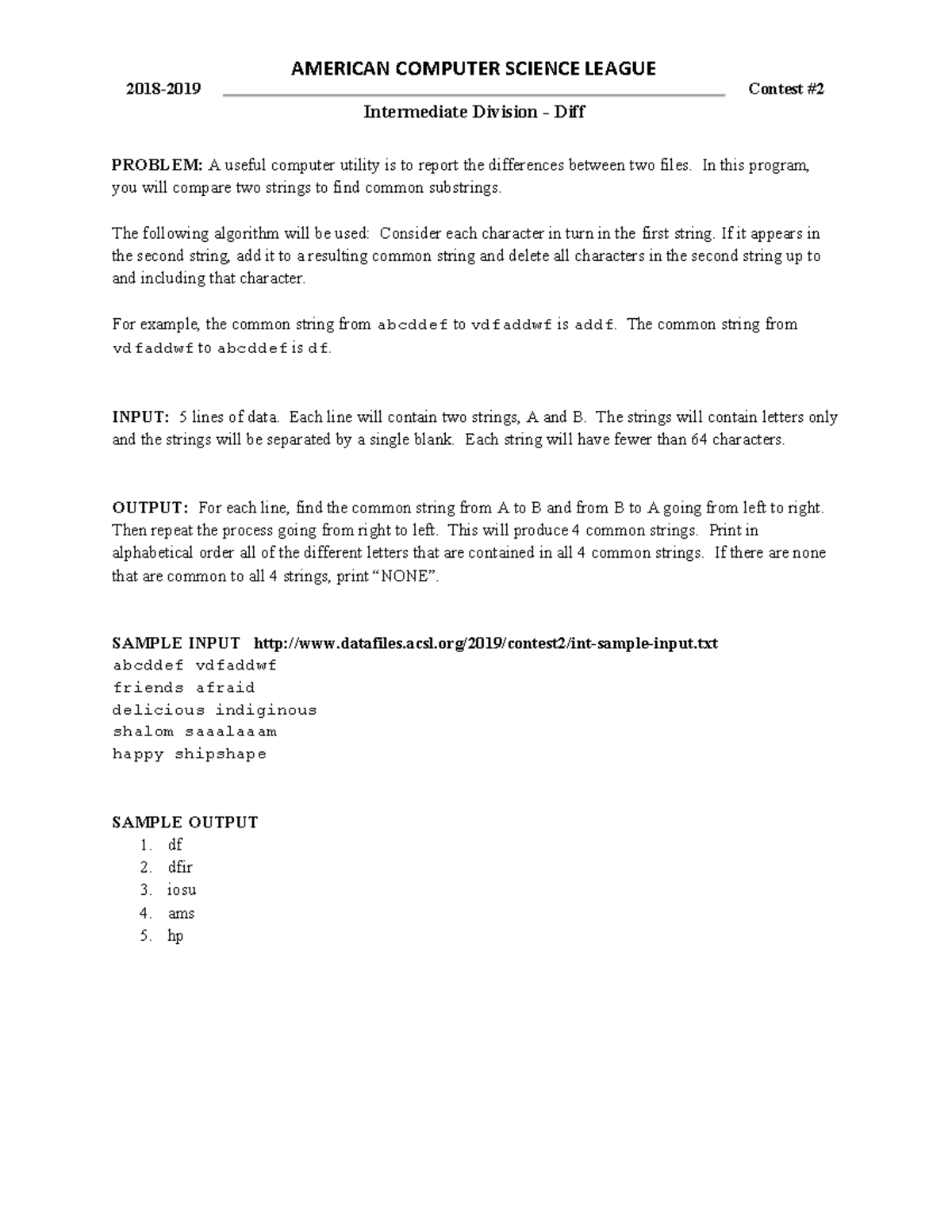 C2-int-prog - 2018- AMERICAN COMPUTER SCIENCE LEAGUE Intermediate ...