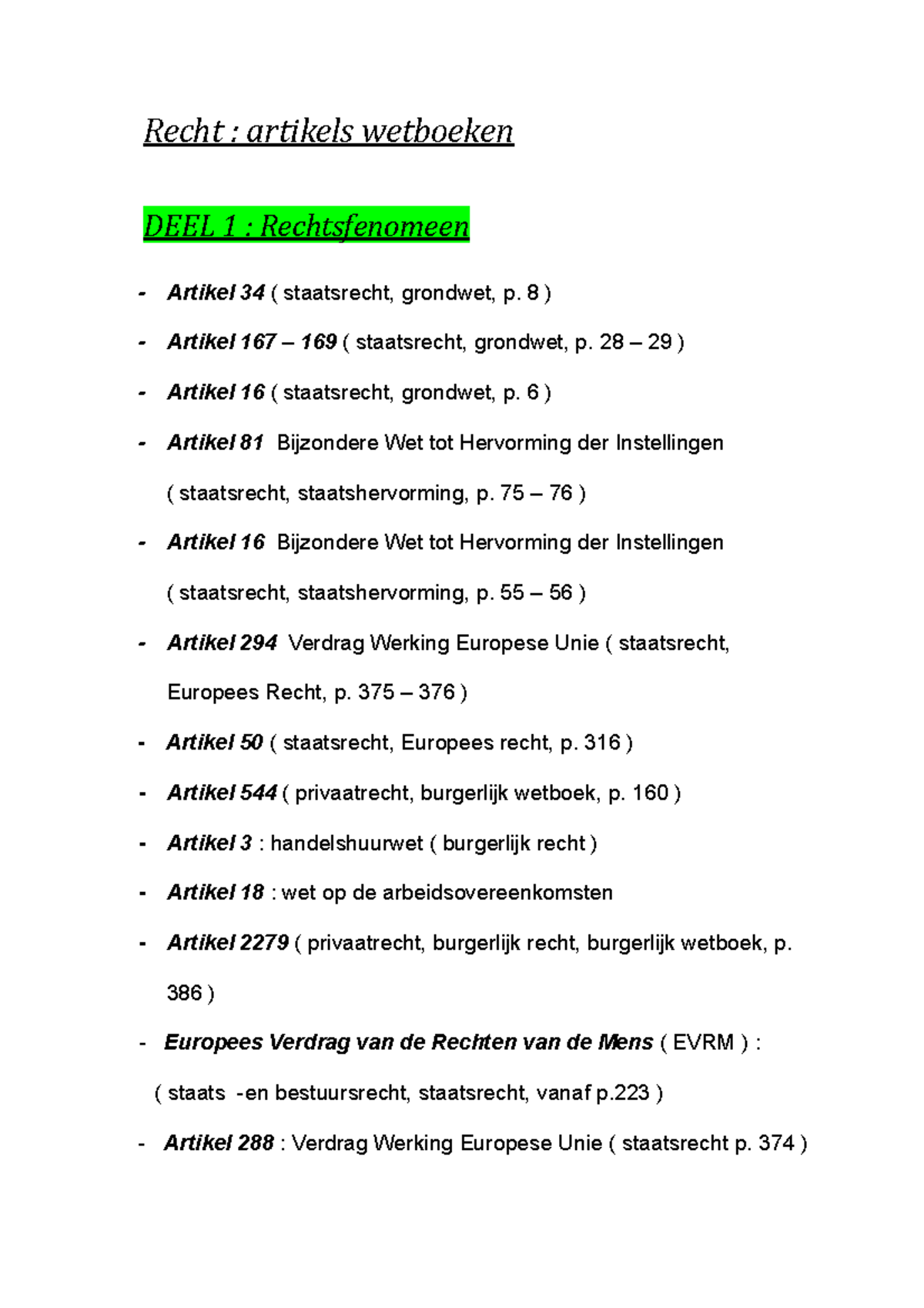 Artikels wetboeken - recht - Recht : artikels wetboeken DEEL 1 ...