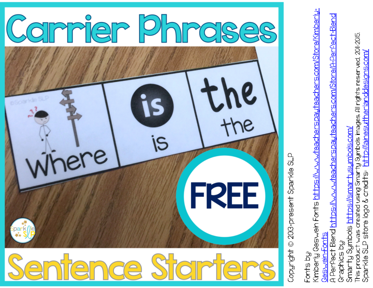 Sentence Strips Visualsfor Speech Therapy Sentence Expansion FREE-1 ...