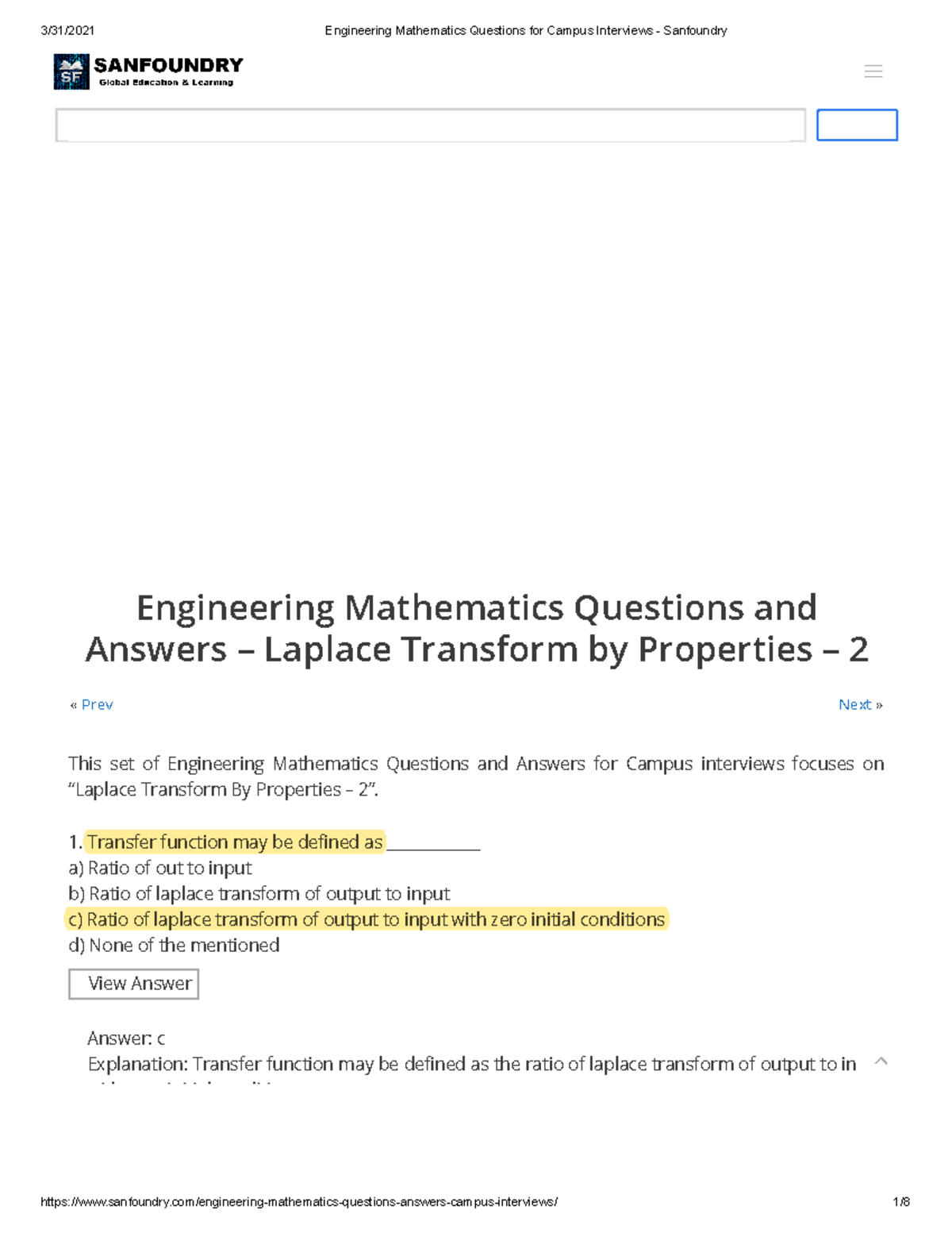 Engineering Mathematics Questions for Campus Interviews - Sanfoundry ...