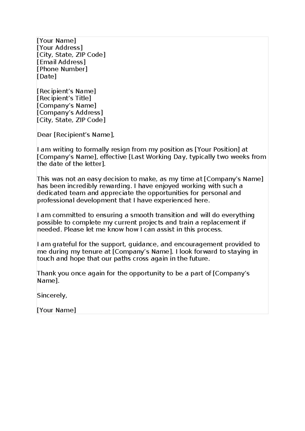 Letter of resignation - [Your Name] [Your Address] [City, State, ZIP ...