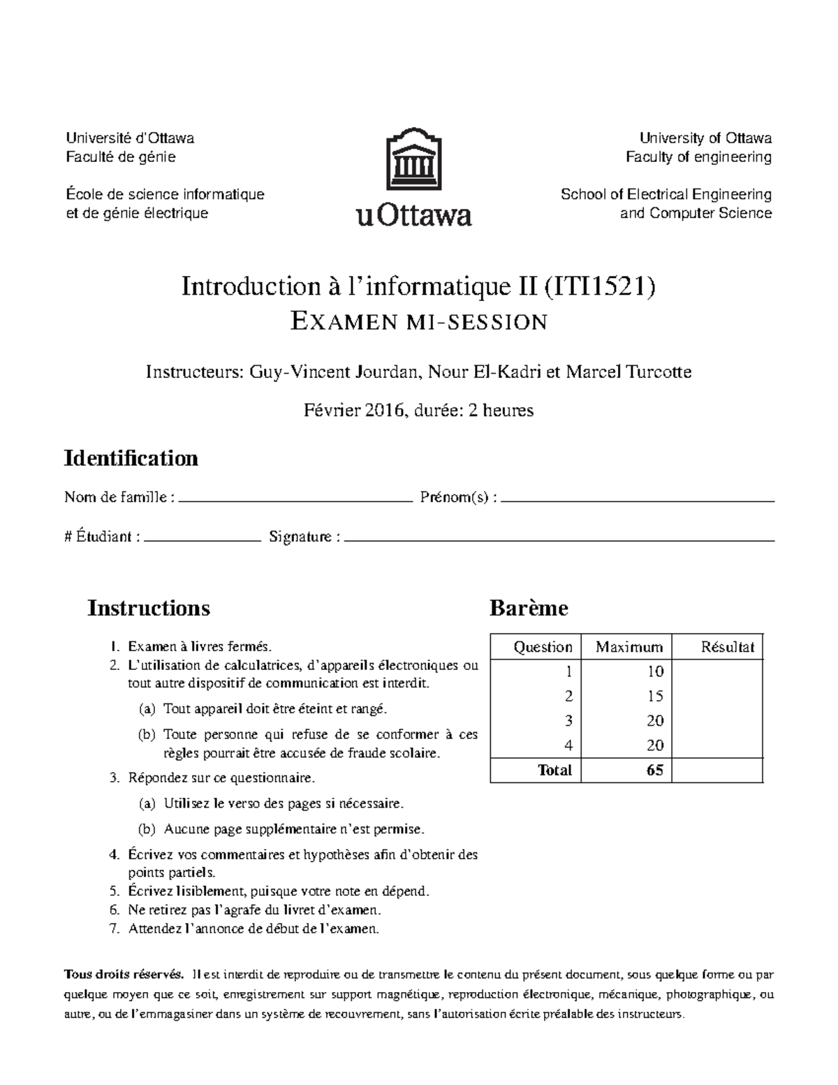 2016 midterm-fr ITI 1521 - Université d’Ottawa Faculté de génie École ...