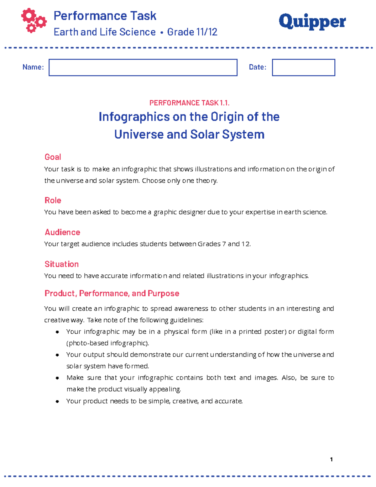Infographics-BY-PAIR - Performance Task Earth and Life Science • Grade ...