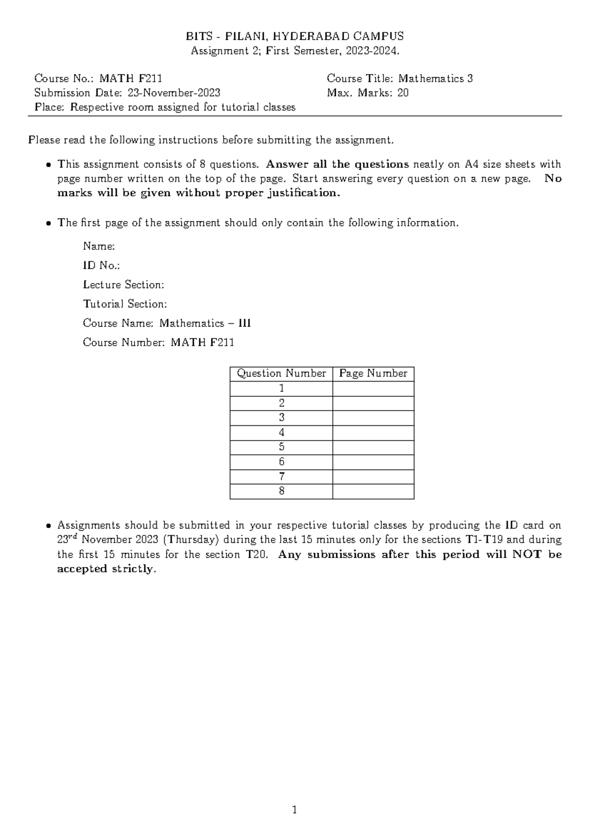 Assingment-2 - BITS - PILANI, HYDERABAD CAMPUS Assignment 2; First ...