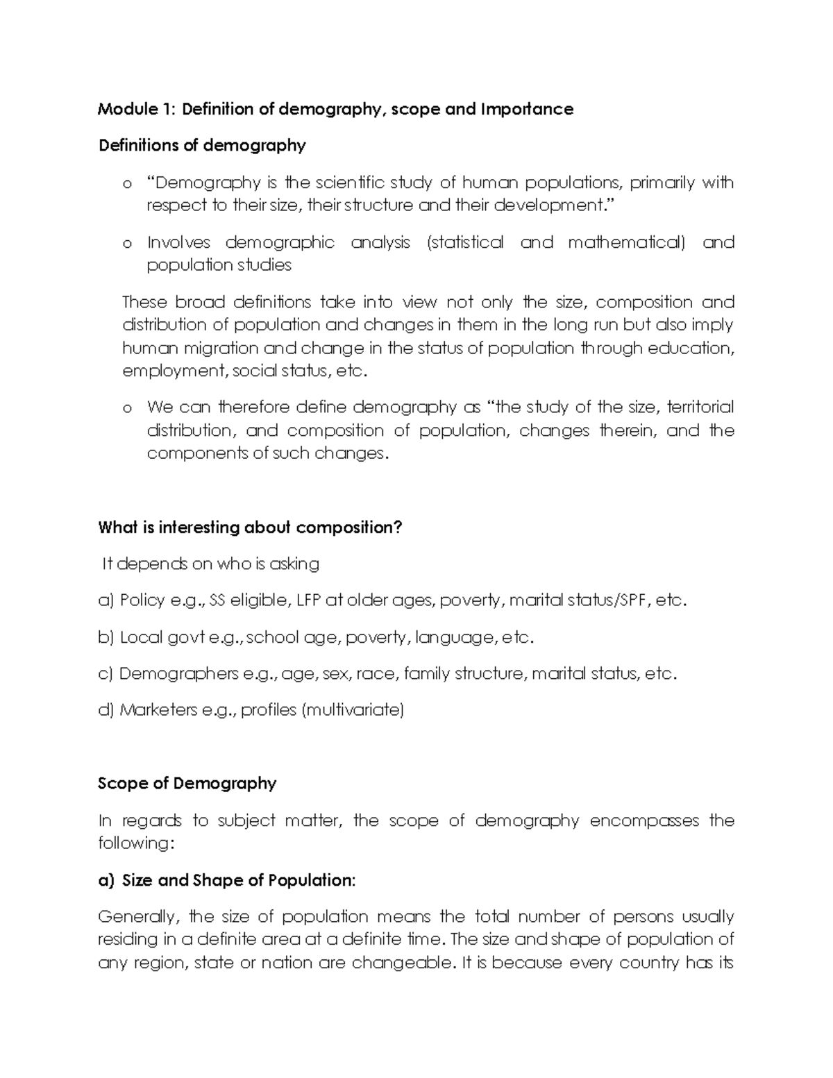 Full Pack Medical Demography notes - Module 1: Definition of demography ...