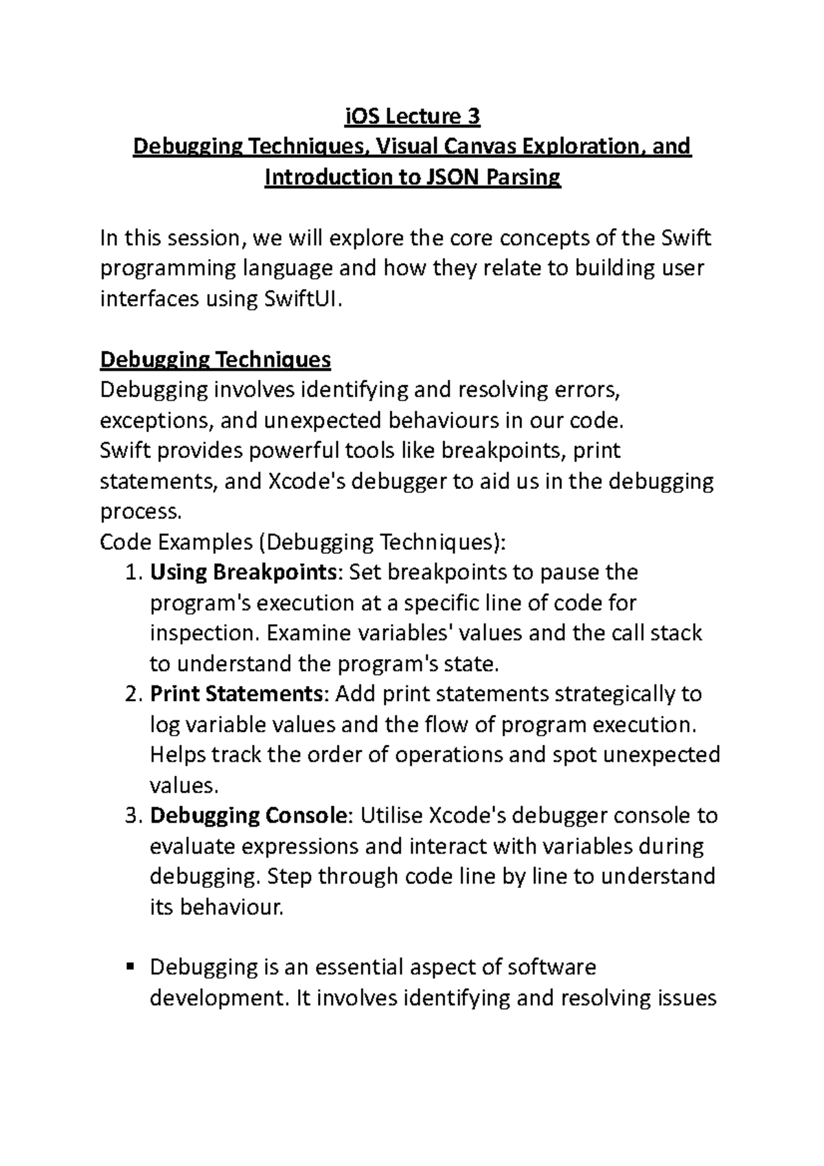 Ios Lec 3 Notes Ios Lecture 3 Debugging Techniques Visual Canvas 2323