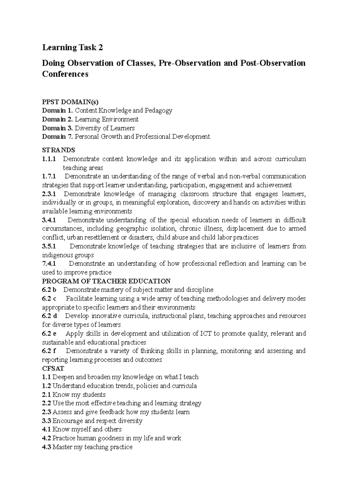 Learning Task 2 - Teaching Internship - Learning Task 2 Doing ...