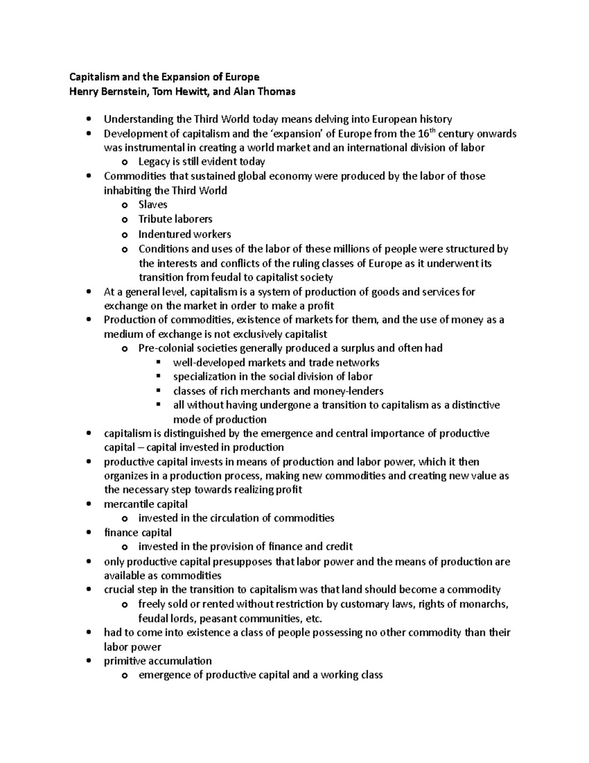 MT02 Reading Notes - Development and Histories: Capitalism and ...