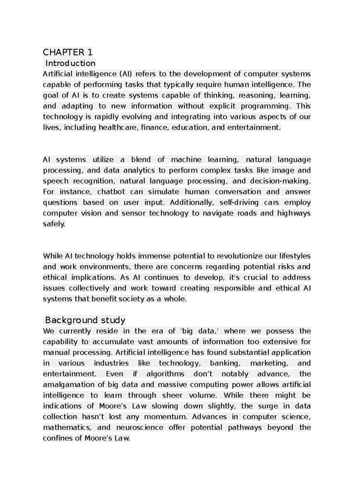 Chapter-1-word - CHAPTER 1 Introduction Artificial intelligence (AI) refers to the development ...